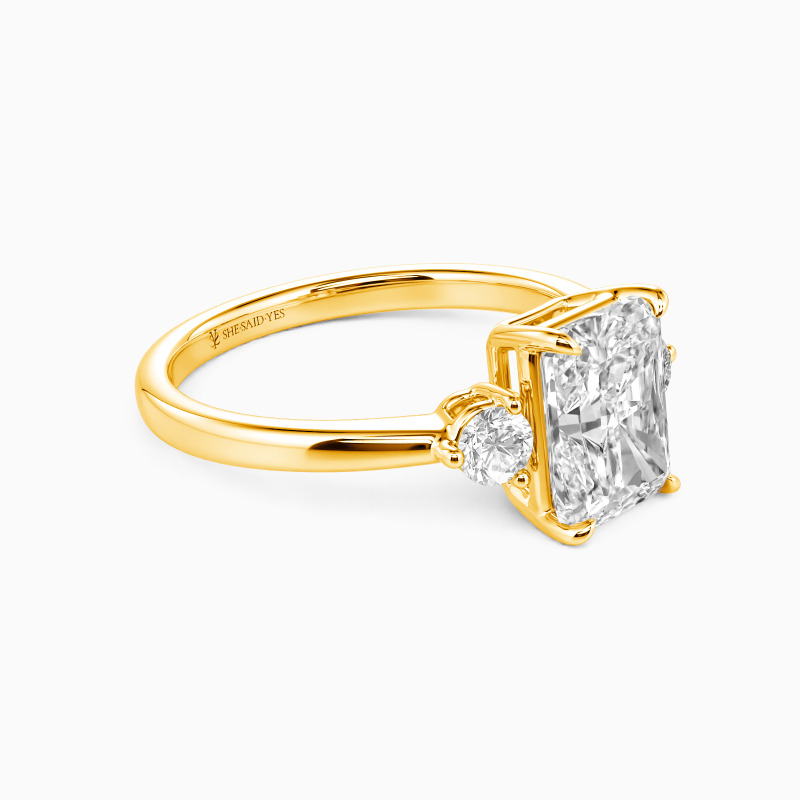 "Every Moment with You" Radiant Cut Three Stone Engagement Ring | She ...
